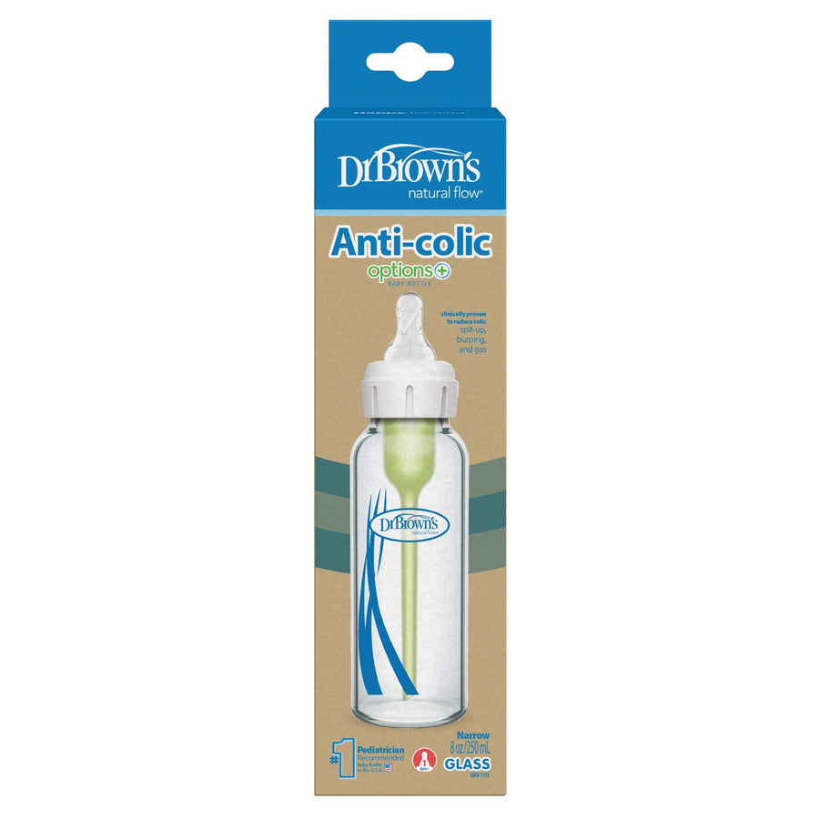 Dr. Brown's Natural Flow Anti-Colic Options+ Narrow Glass Baby Bottle,